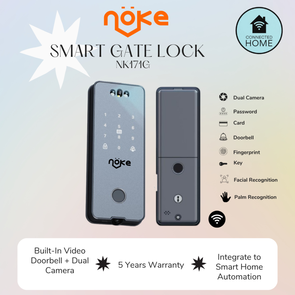 NOKE NK171G First Dual Lens Smart Gate Lock | Face Recognition | Camera ...