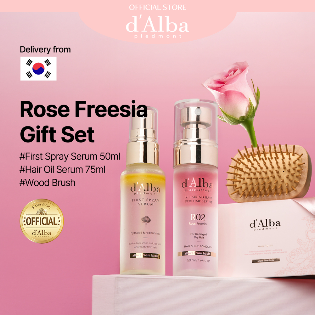 [d'Alba] Rose Freesia Gift Set (First Spray Serum 50ml, Hair Perfume ...