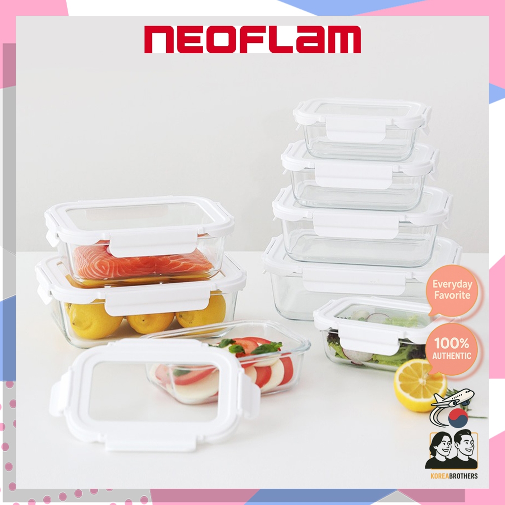 NEOFLAM Heat Resistant Glass Wave Food Storage Container 4 Sizes 400ml ...