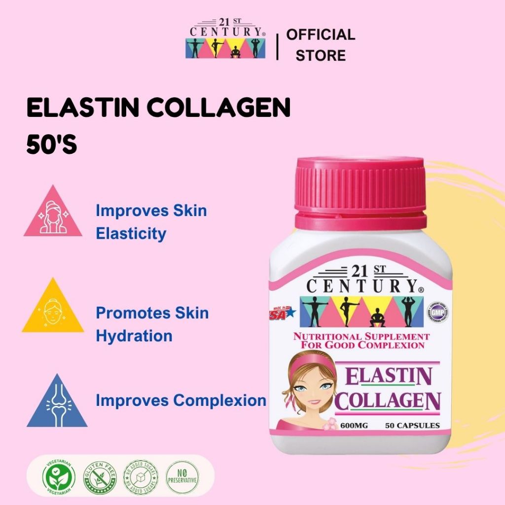 21st Century Elastin Collagen 600 Mg (50 Capsules) For Good Complexion ...