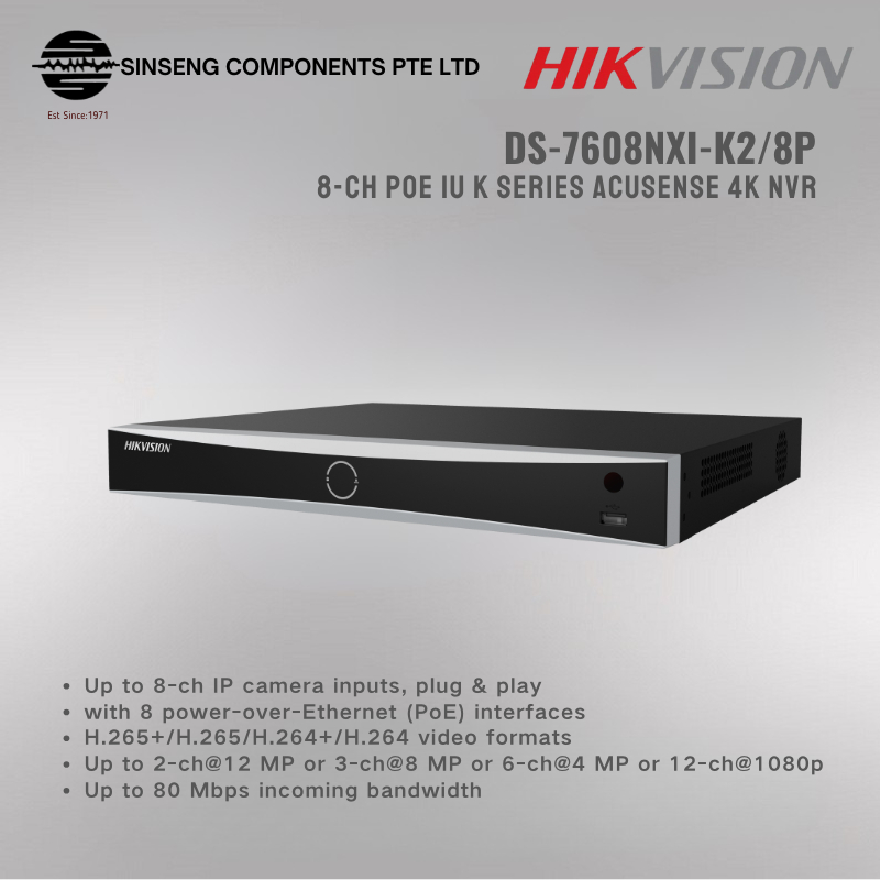 Hikvision 4K 8CH DS-7608NXI-K2/8P 8 Channel Network Video Recorder NVR ...
