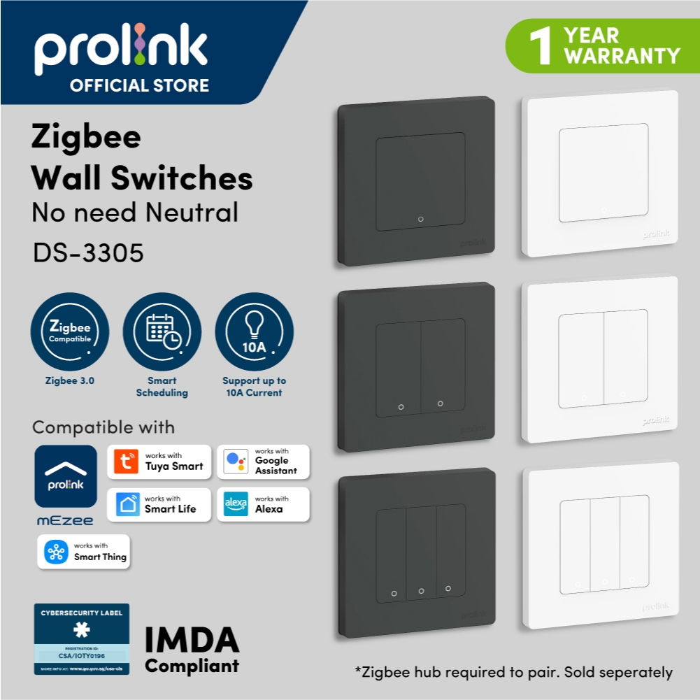 (No Neutral line) Prolink DS-3305 Smart Zigbee Wall Switch (Light ...