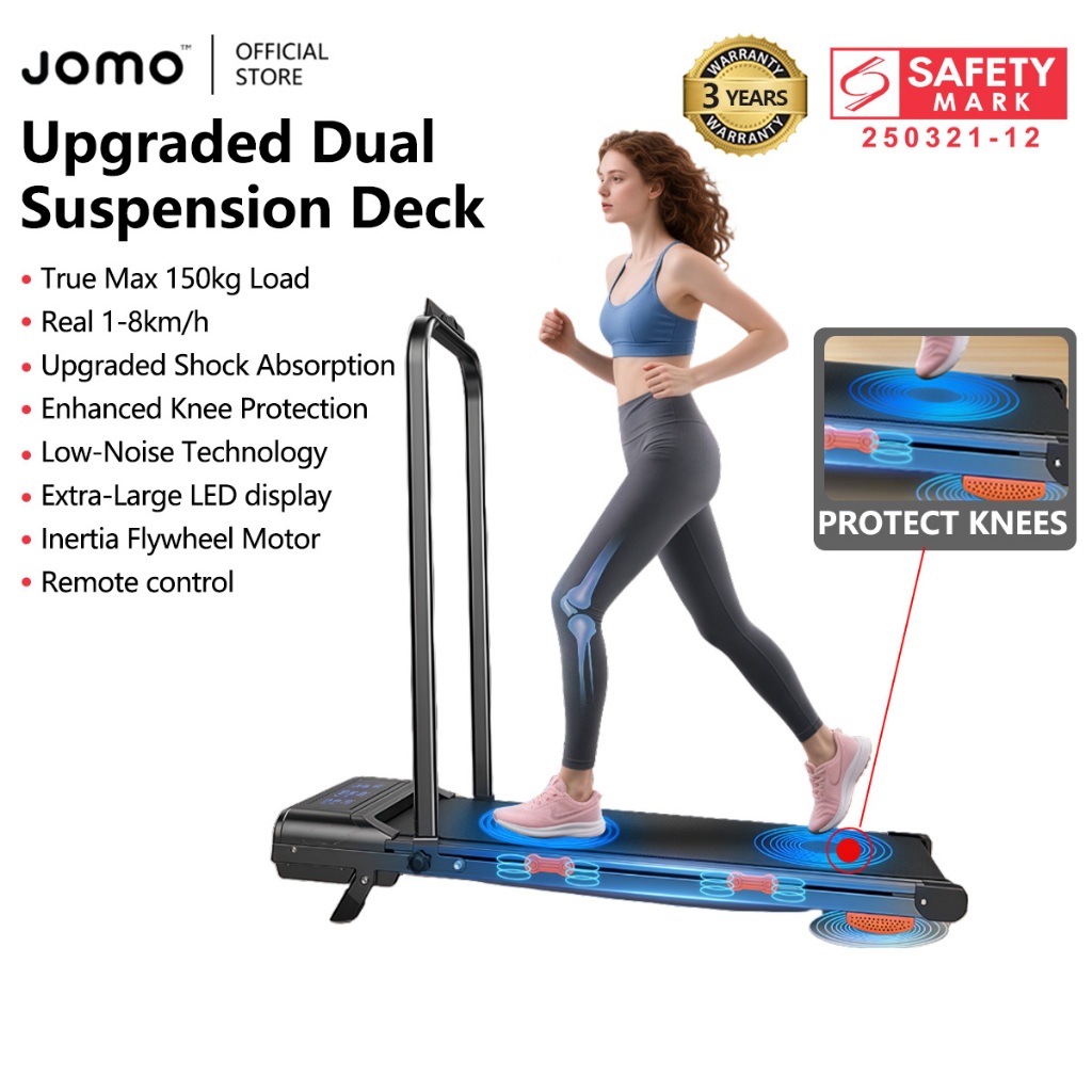 JOMO Foldable Treadmill Upgraded Dual Suspension Deck Treadmill LED ...