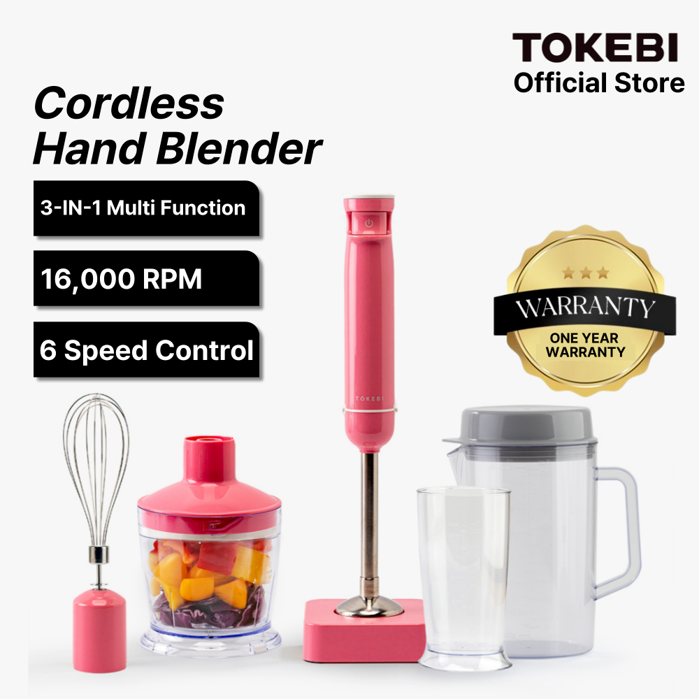 TOKEBI Cordless 3-in-1 Hand Blender CHB2400, Fresh Pink, Stick Blender ...