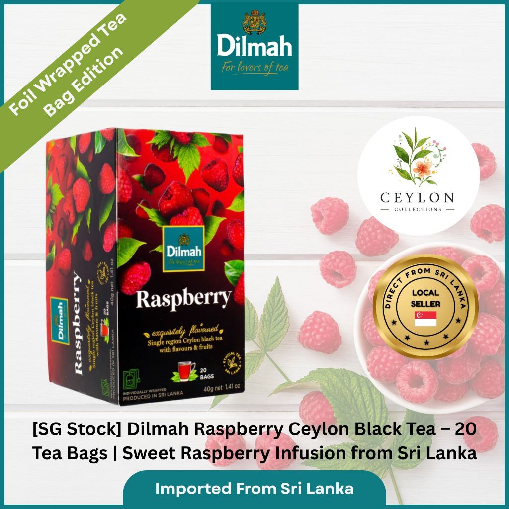 Dilmah Raspberry Ceylon Black Tea - 20 Foil Wrapped Bags | Sweet ...