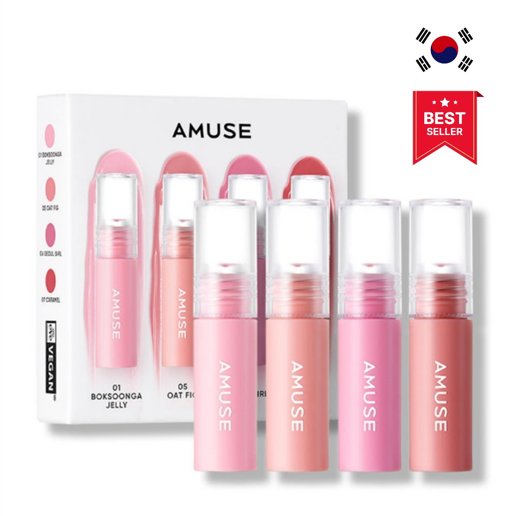 [AMUSE] Mini Gel Fit Tint Set 1.3g x 4ea | Korean Lip Tint | Glossy ...