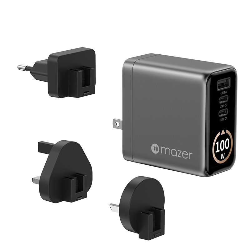 Mazer M-Ai-G100W-V7 AiPrestige GaN PD100W 2C1A Travel Plugs (Black-Grey ...