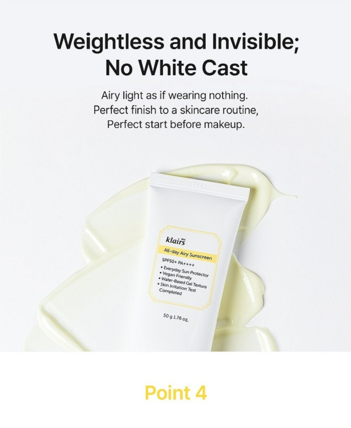 Klairs Non-Sticky Sunscreen All Day Cover Airy Sunscreen SPF 50+ PA ...