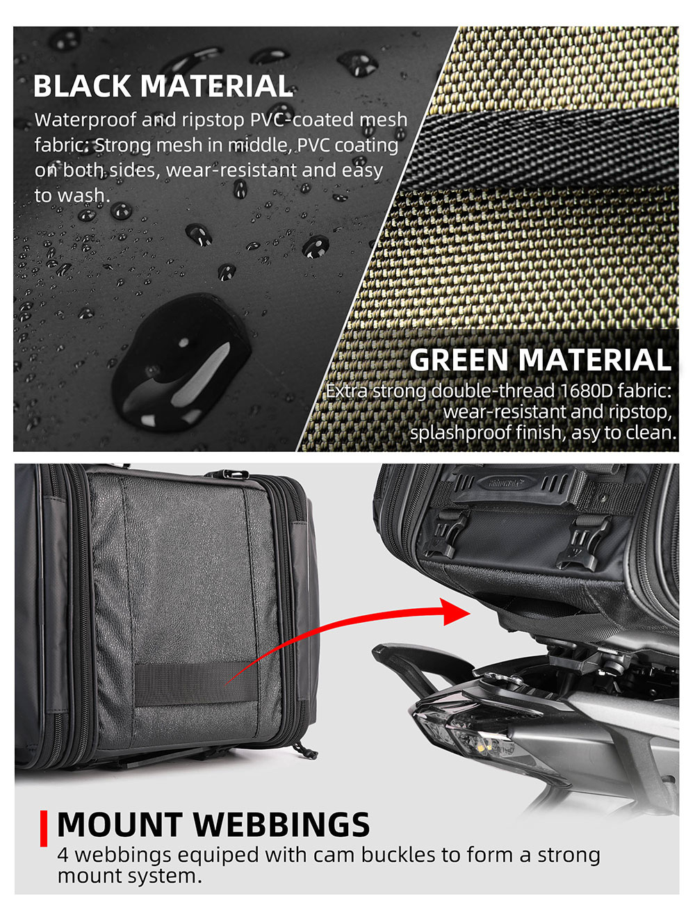 Rhinowalk Waterproof Expandable Motorcycle Tail Bag (19L-26L) | Shopee ...