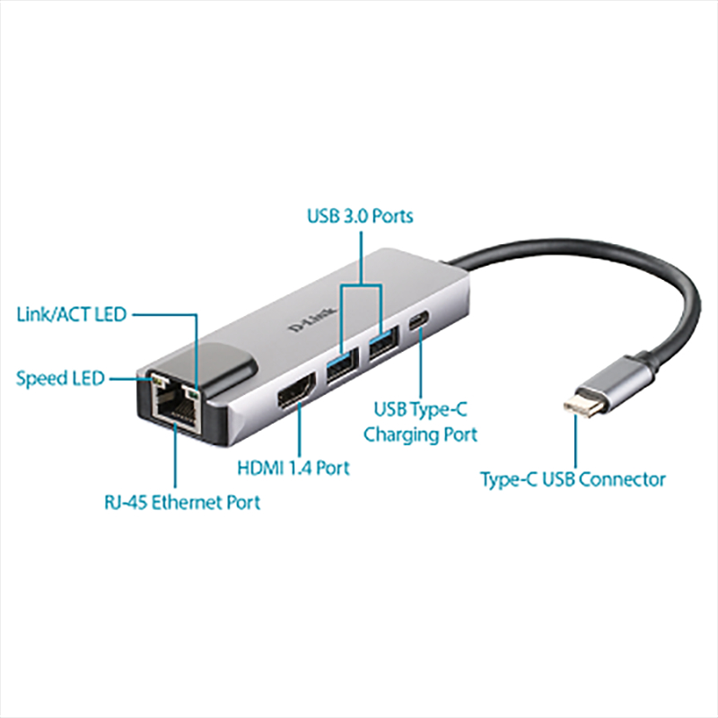 D-Link DUB-M520 5-in-1 USB-C Hub with HDMI/Ethernet and Power Delivery ...