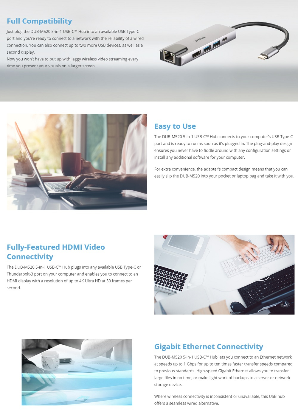 D-Link DUB-M520 5-in-1 USB-C Hub with HDMI/Ethernet and Power Delivery ...