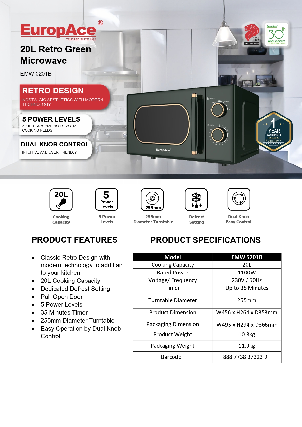 EuropAce 20L Retro Green Microwave (EMW 5201B) | Shopee Malaysia