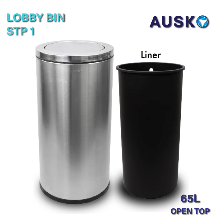 STP1 Dustbin | 65L | Silver, Black | Lobby Bin | Open Top Bin | Garbage ...