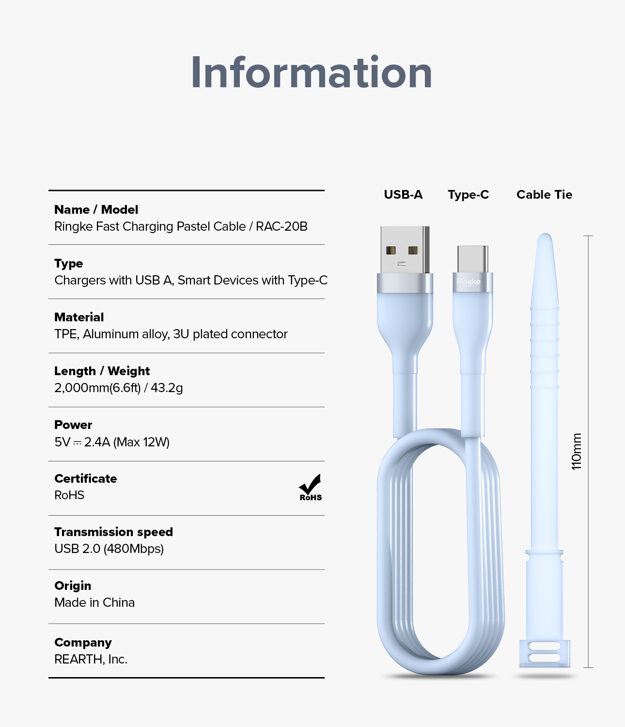 Ringke Fast Charging Pastel Cable USB A to Type C Colorful Tangle Free ...