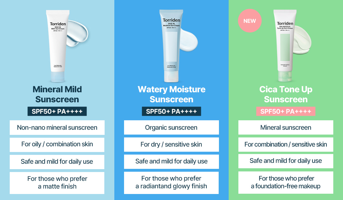 [Torriden Official] 3 types Sunscreen, DIVE IN Mild, DIVE IN Watery ...