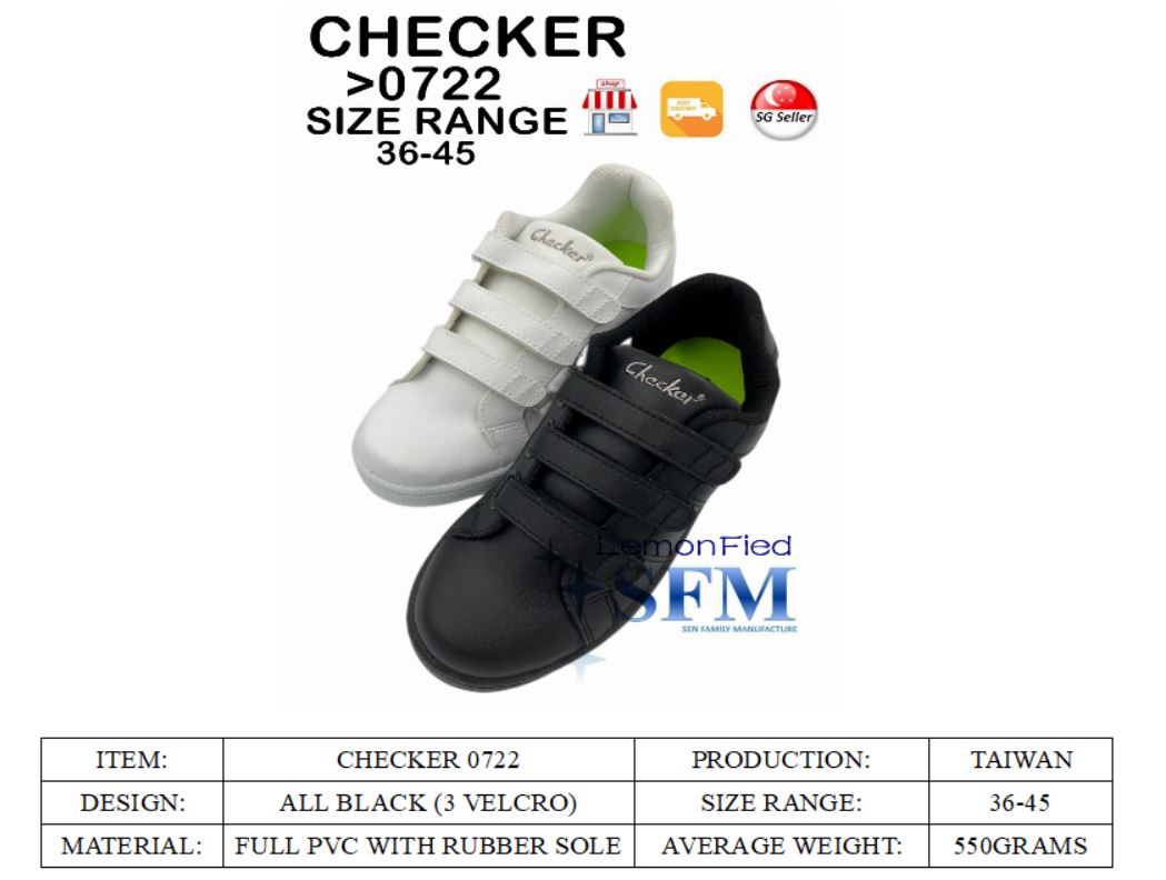 CHECKER 0722 0595 Size 36 - 45 MIX WHITE VELCRO SCHOOL SHOE WORKING SG ...