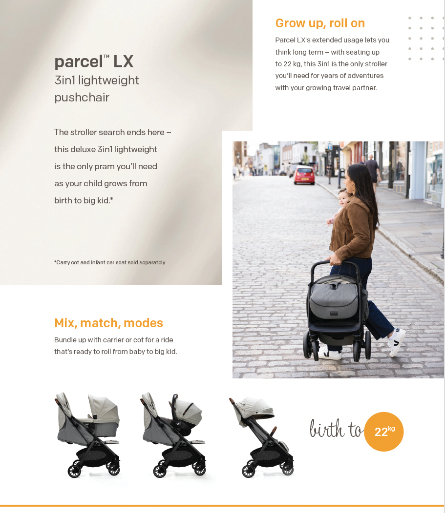 Joie Parcel LX Signature 3in1 Lightweight Compact Stroller (birth to 22 ...