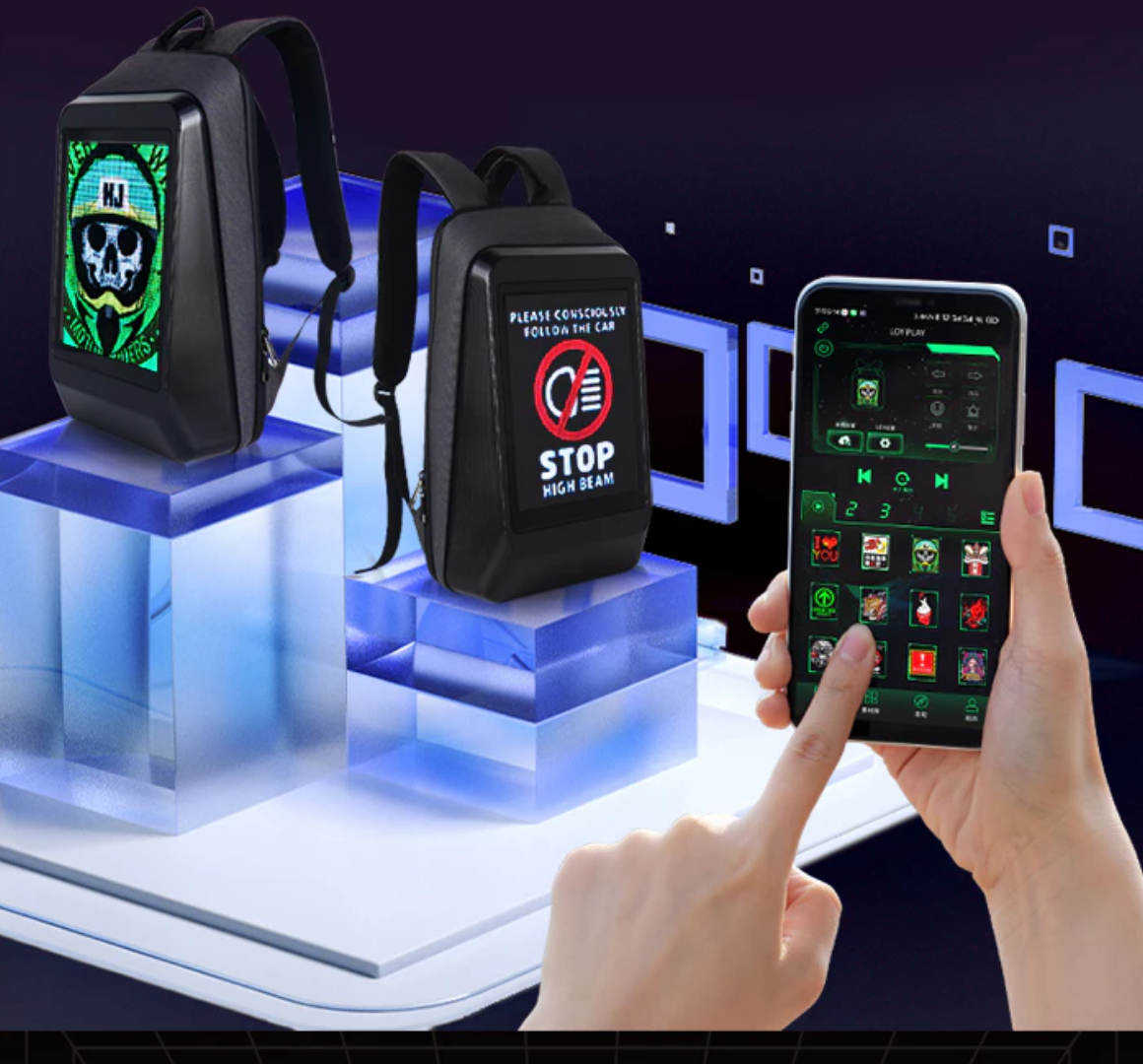 LOY Pixel Core HD Led Backpack with Waterproof and customizable Lamps to display time/ QR ...
