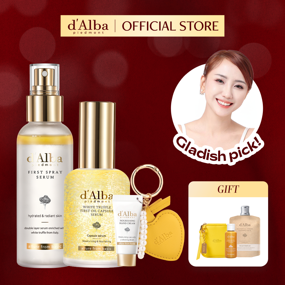 d'Alba X Gladish Set A. New Year Glow Skin Set (First Spray Serum 100ml & First Oil Capsule ...