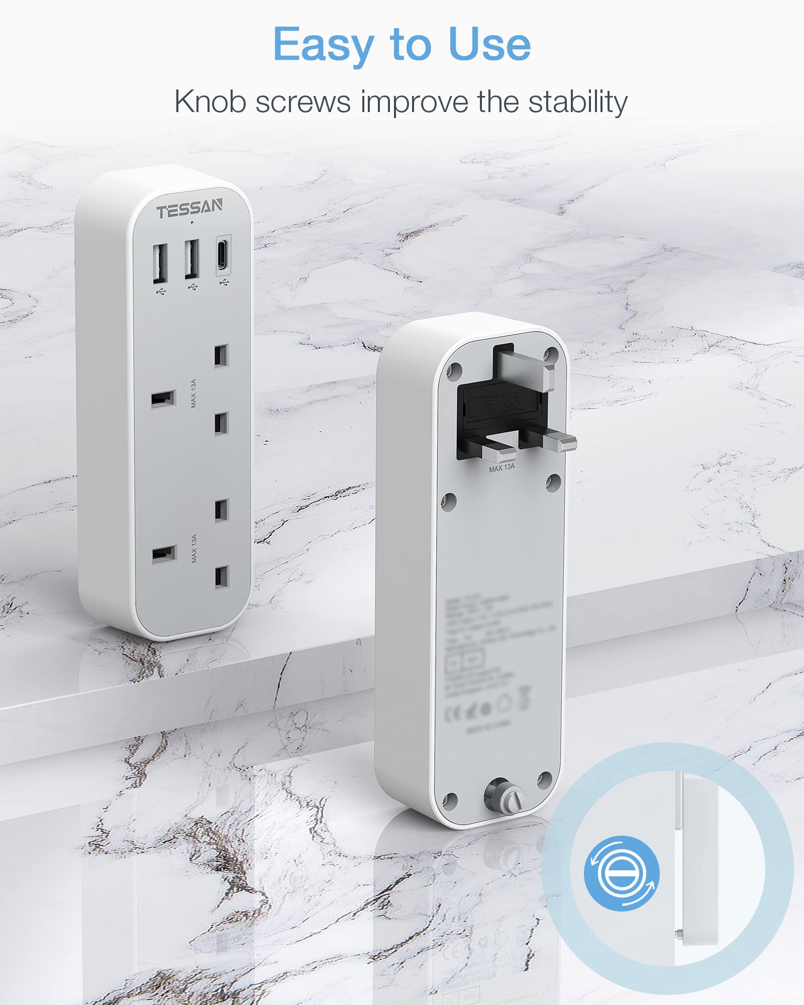 TESSAN - SG Safety Mark, Slim Vertical Multi Wall Plug with 2 Mains ...
