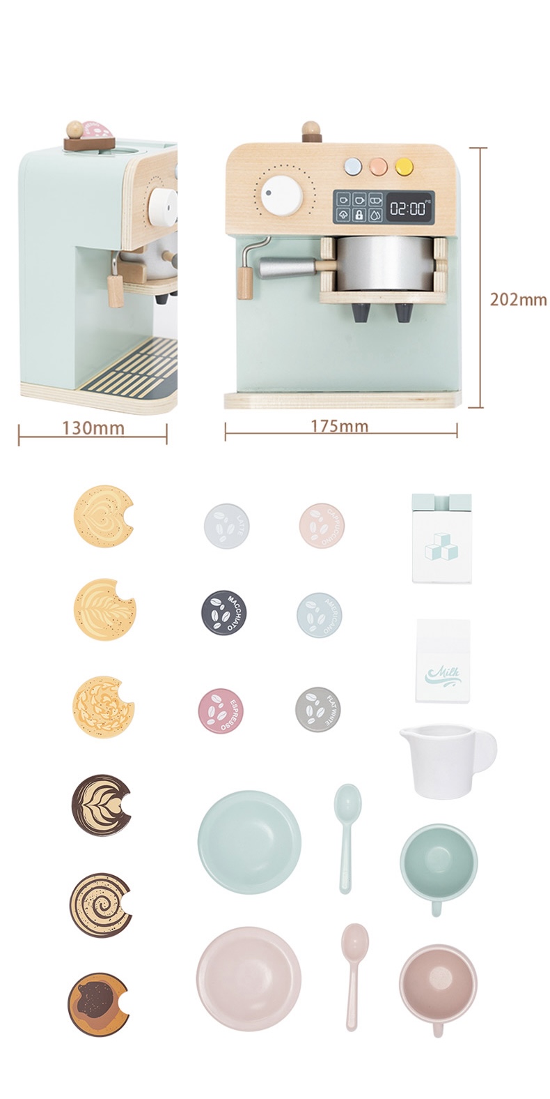 Wooden Espresso Machine Coffee Maker Toy Set for Kids 23PCS Pretend ...