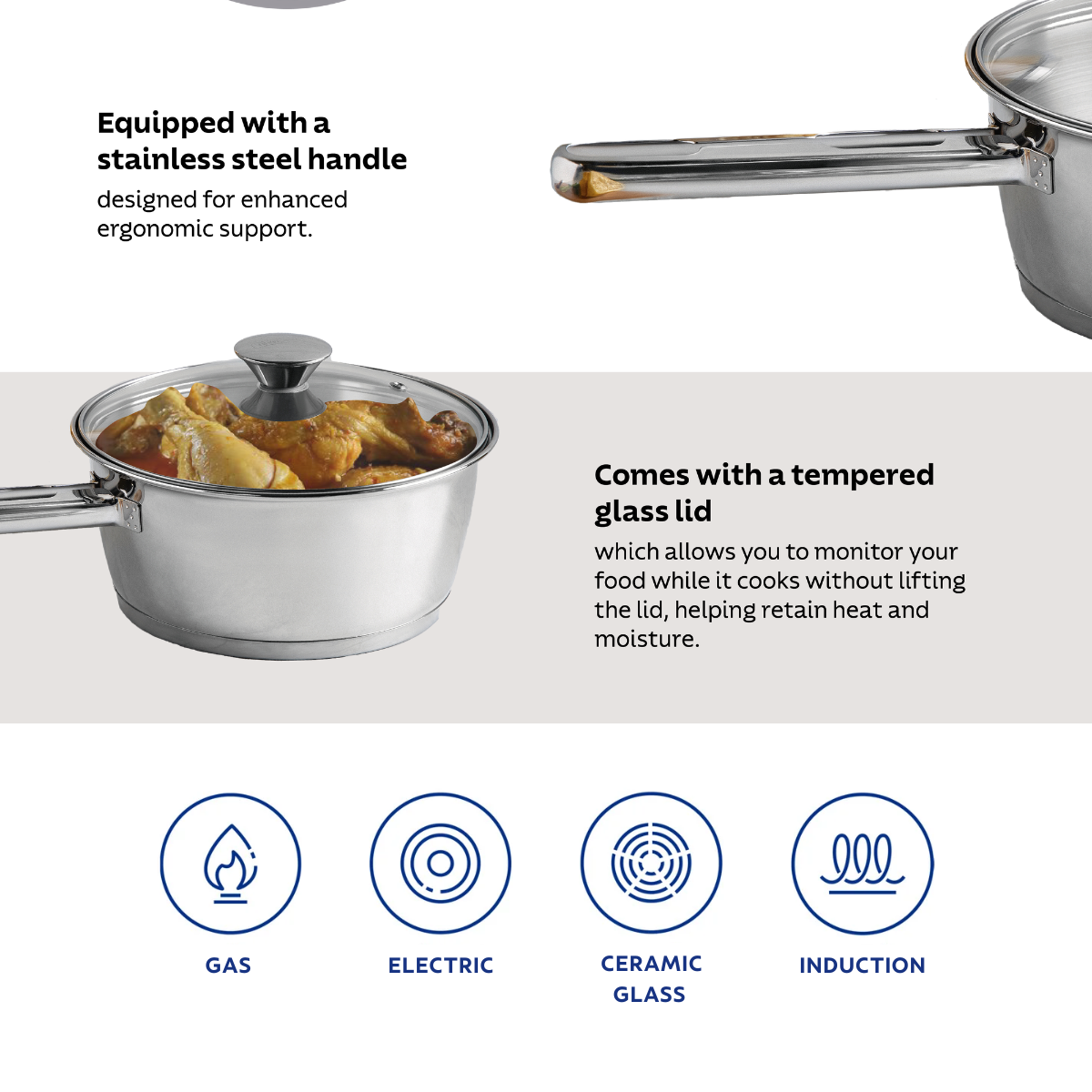 Tramontina Allegra 7 Piece Tri-Ply Stainless Steel Cookware Set, Gas ...