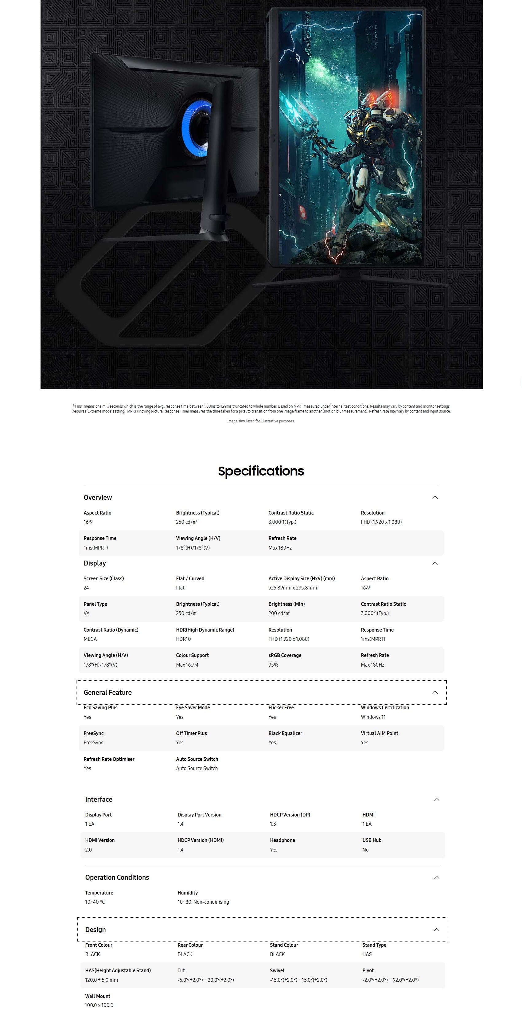 Samsung 24”, 27”, 32” Flat Odyssey G3 G30D FHD 180Hz Gaming Monitor ...