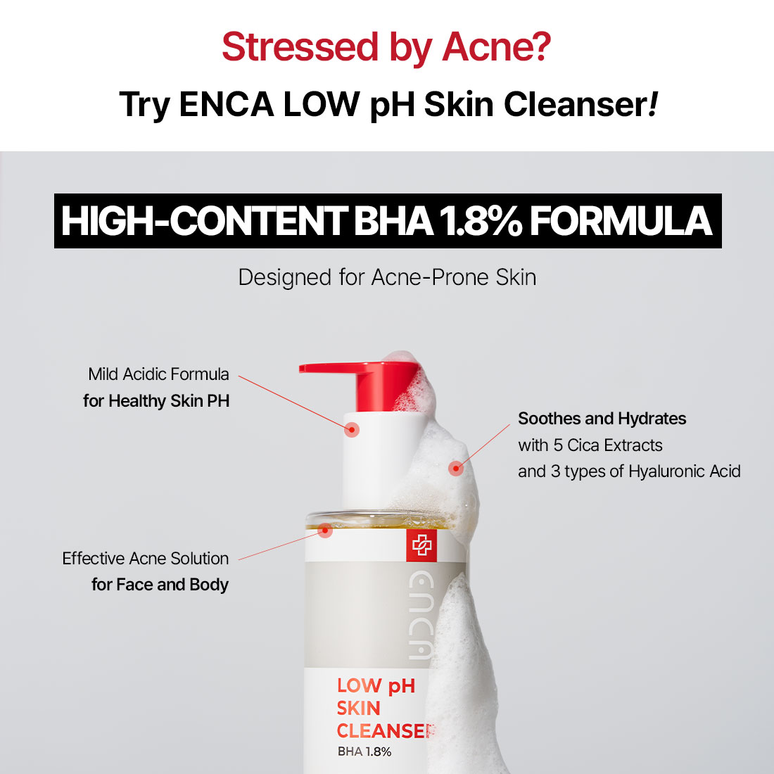 ENCA LOW pH SKIN CLEANSER BHA 1.8% 300ml Daily Cleanser for Acne prone ...