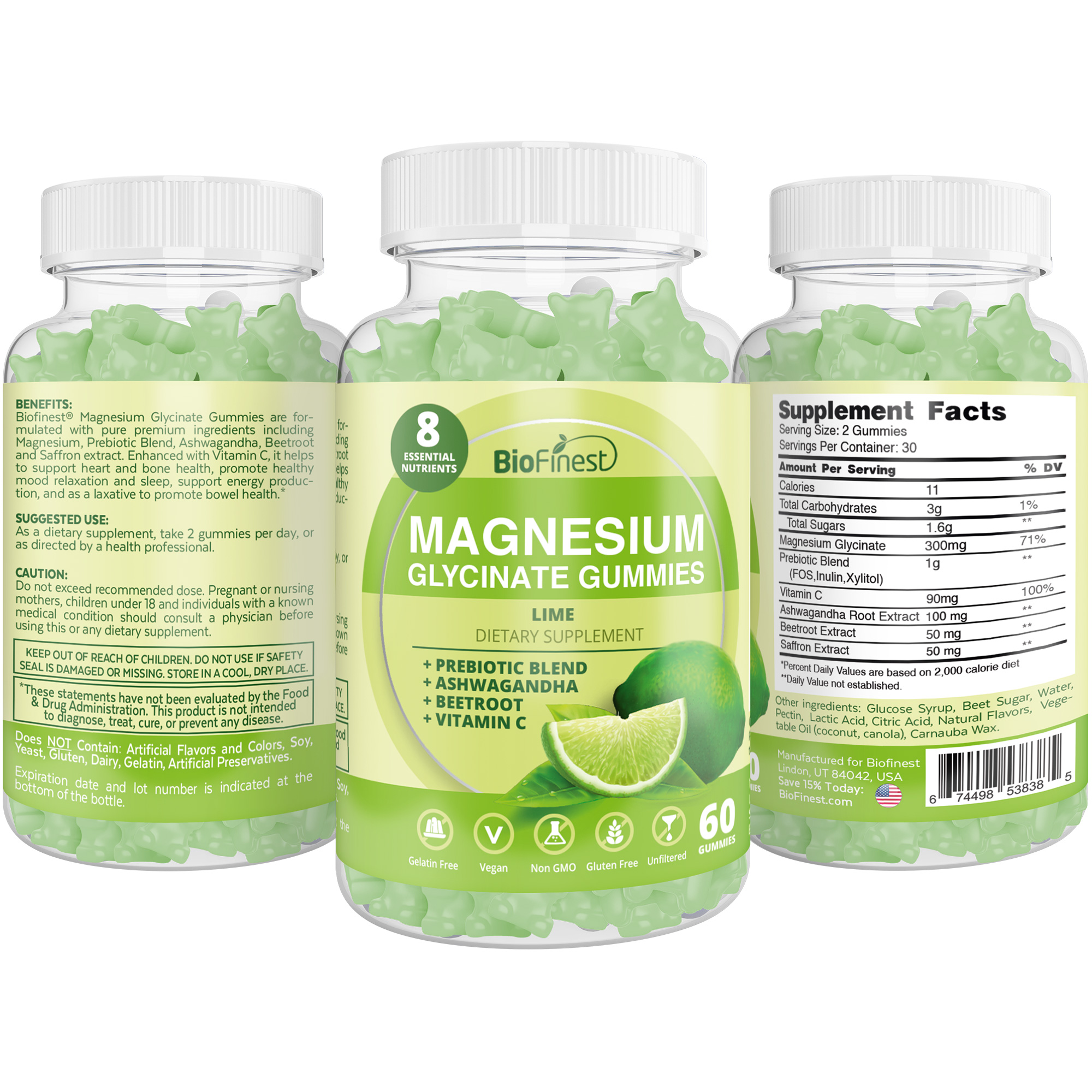 Biofinest Magnesium Glycinate Gummy Supplement Vitamin C Ashwagandha ...