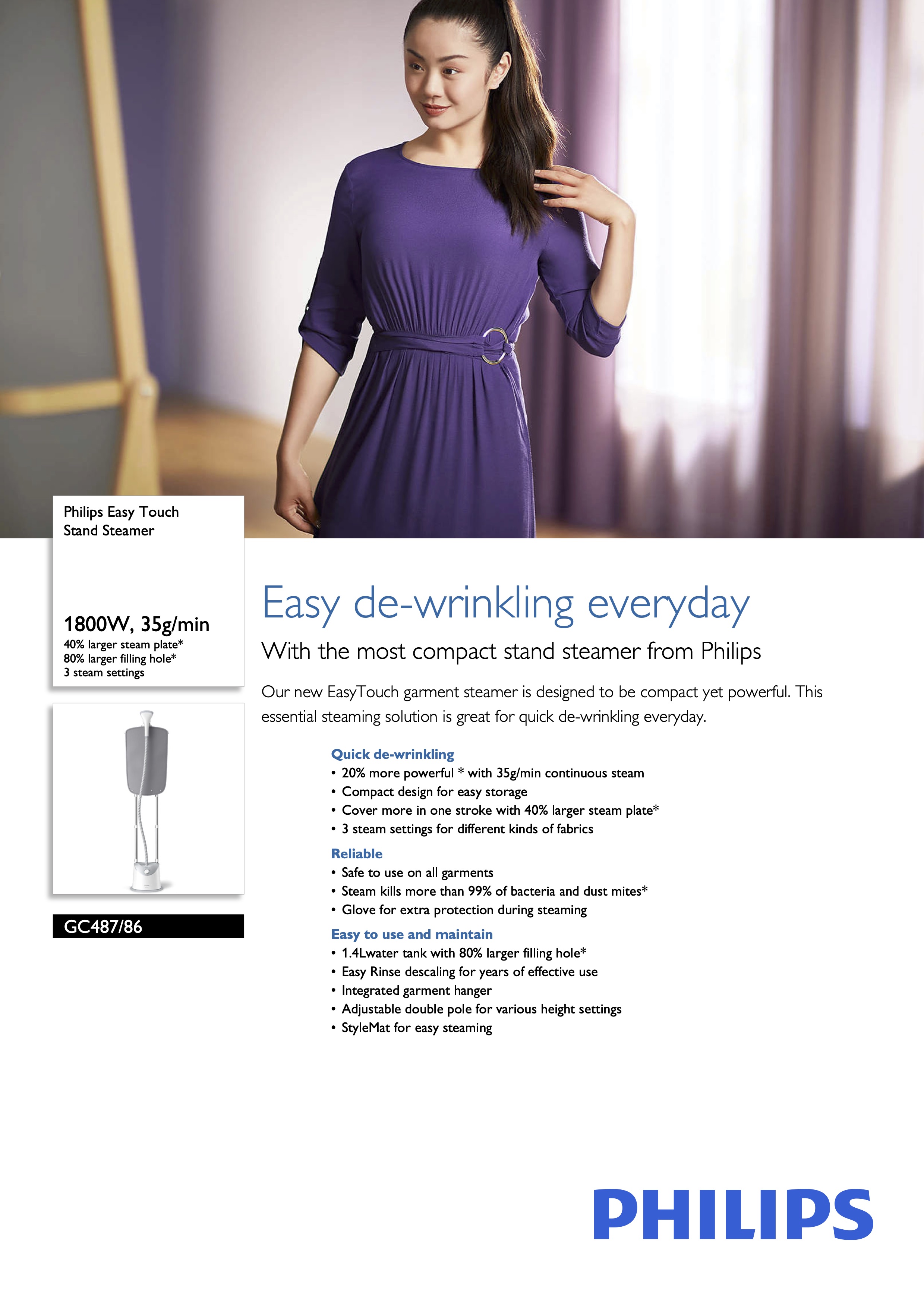 Philips Easy Touch Stand Garment Steamer 1800W - GC487 on it | Shopee ...