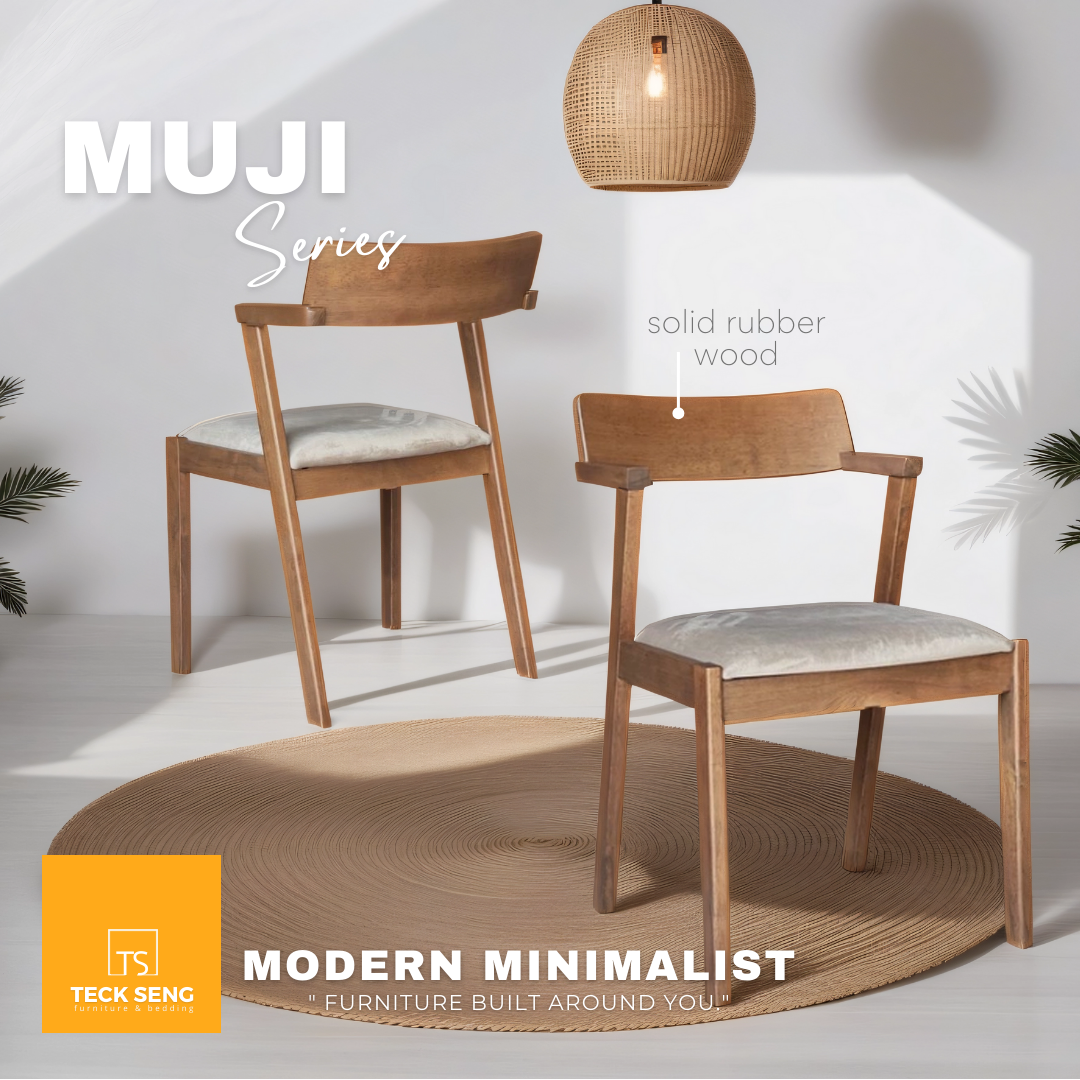 [TECK SENG] Muji Style Wooden Dining Set/ Solid Rubber Wood/ White ...