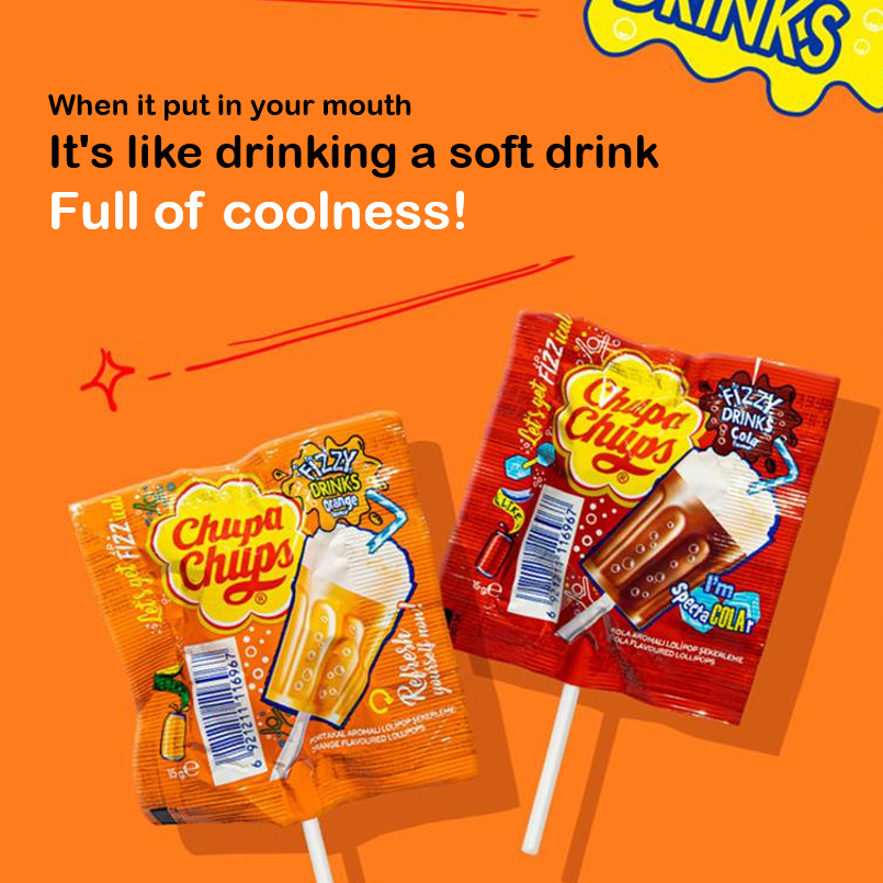 [CHUPA CHUPS] Fizzy Drinks Candy 6pieces Fizzy Lollipops 90g (Coke+Orange flavor) | Shopee Malaysia