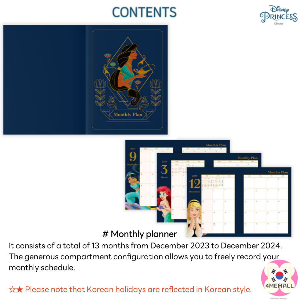 NEW 2024 Disney Princess Diary Date Type Korean Style Gift Planner ...