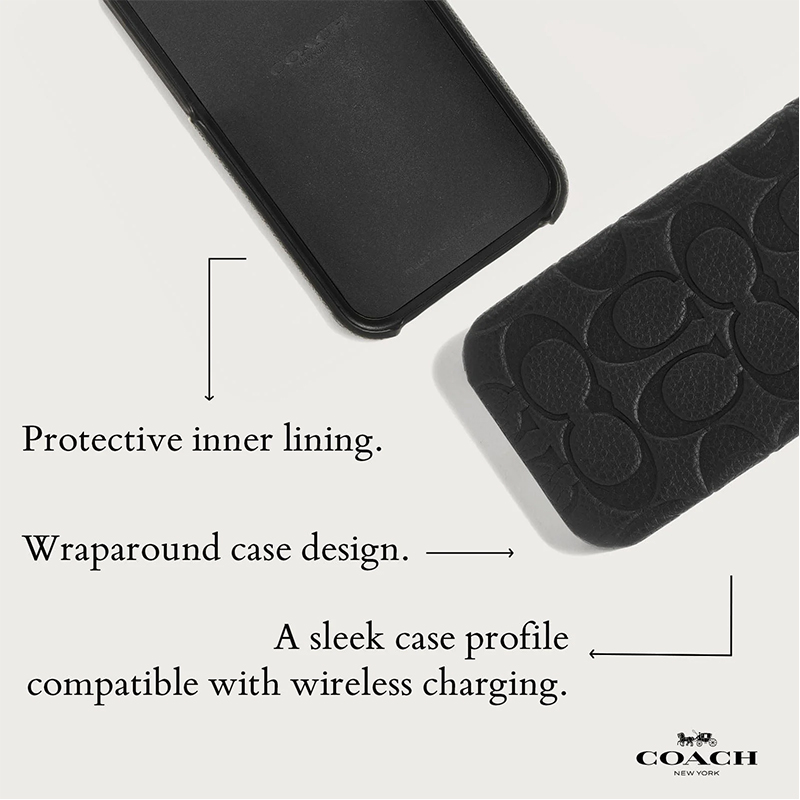 COACH Slim Wrap Case Black Emboss Signature C Pebbled Leather for iPhone 15 Pro/15 Pro Max ...
