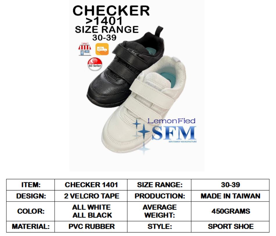 Checker 1401 Size Range 30 - 39 School Shoes White PVC Sneakers SG ...