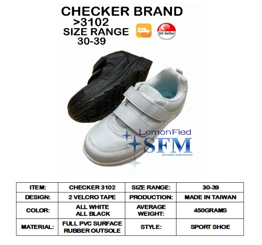 Checker 3102 Size 30 - 39 School Shoes Black PVC Sneakers Men Lady Kids ...