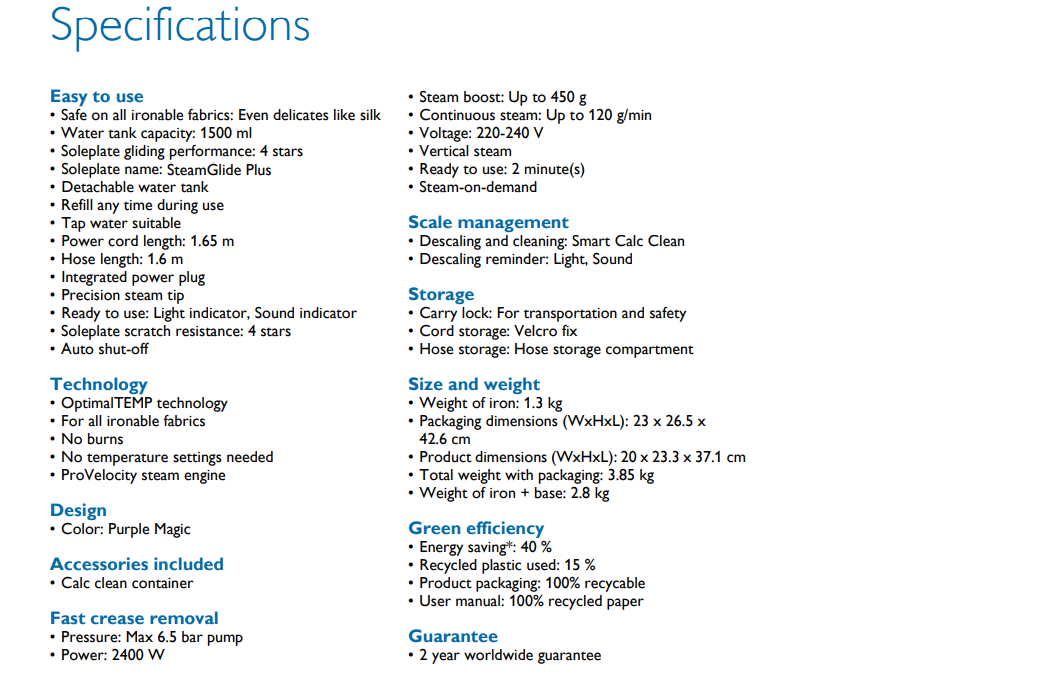 PHILIPS PerfectCare Compact Plus Iron With Steam Generator - GC7933/36 ...