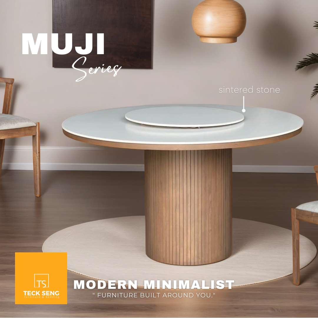 [TECK SENG] Muji Style Wooden Dining Set/ Solid Rubber Wood/ White ...