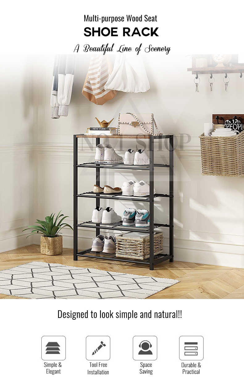 Multi-purpose Shoe Rack Bench with Wood Seat / Shoe Cabinet / Shoes ...
