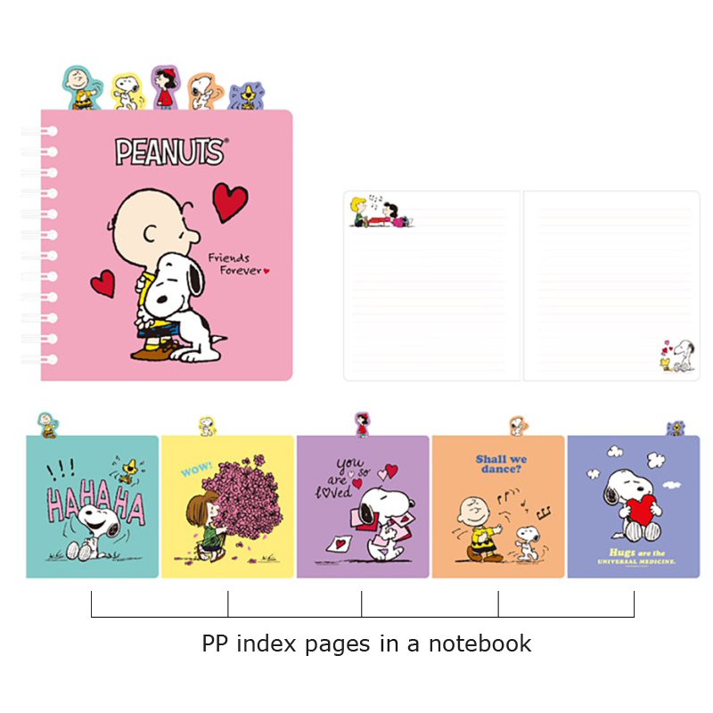 Peanuts Snoopy Index Lined Spiral Notebook Hard Cover Spring Notepad ...
