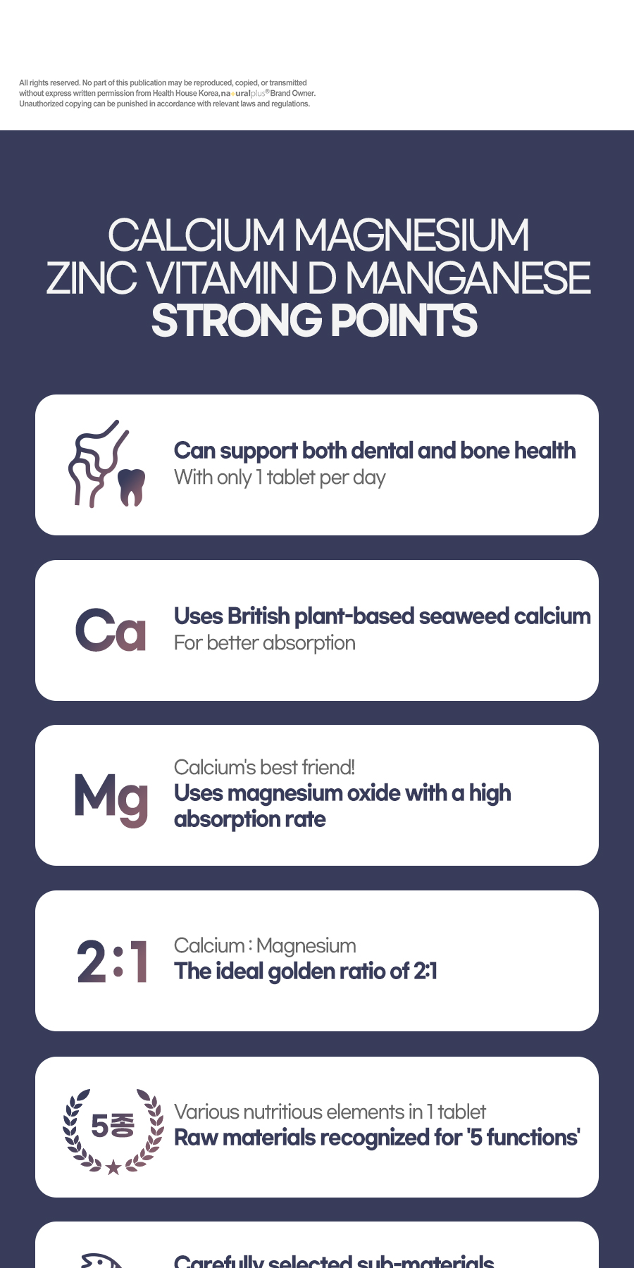 NATURALPLUS Korea Calcium Magnesium Zinc Vitamin D Manganese for Bone ...