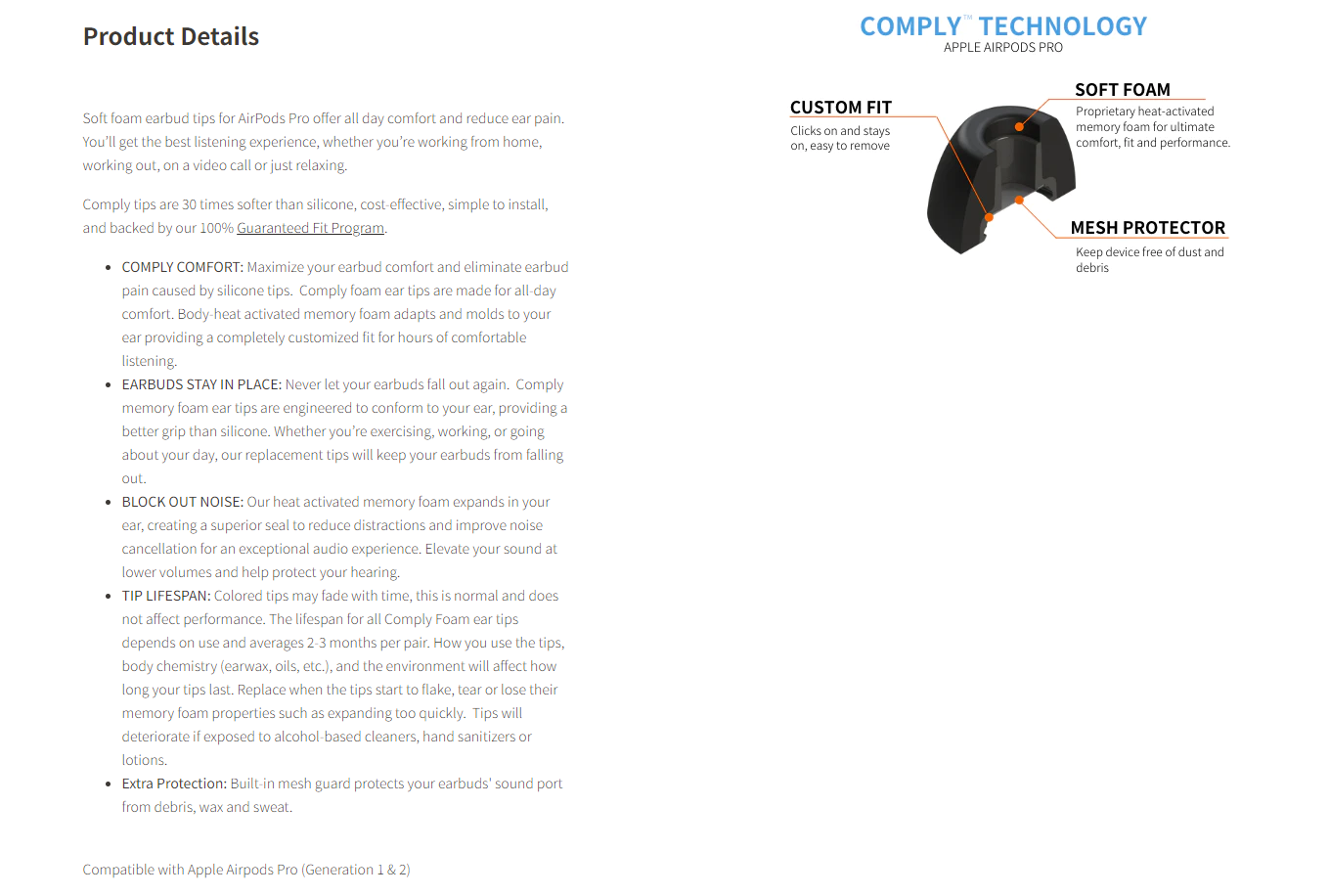 Comply Premium Airpods Pro Foam Ear Tips For All Day Comfort & To ...