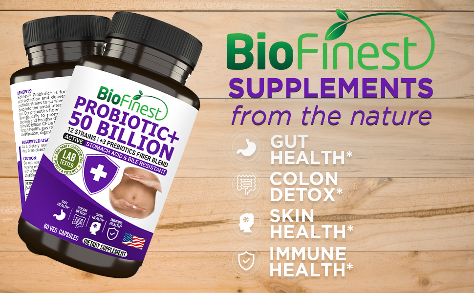 Biofinest Probiotic 50 Billion CFU Enzyme Supplement 12 + 3 Prebiotics ...