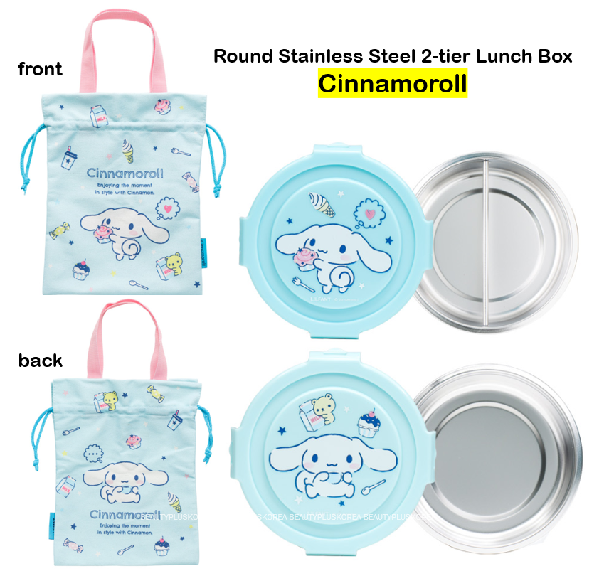 [Lilfant] Lilfant Sanrio Round Stainless Steel 2-tier Lunch Box (Cinnamoroll/Kuromi/Mymelody ...