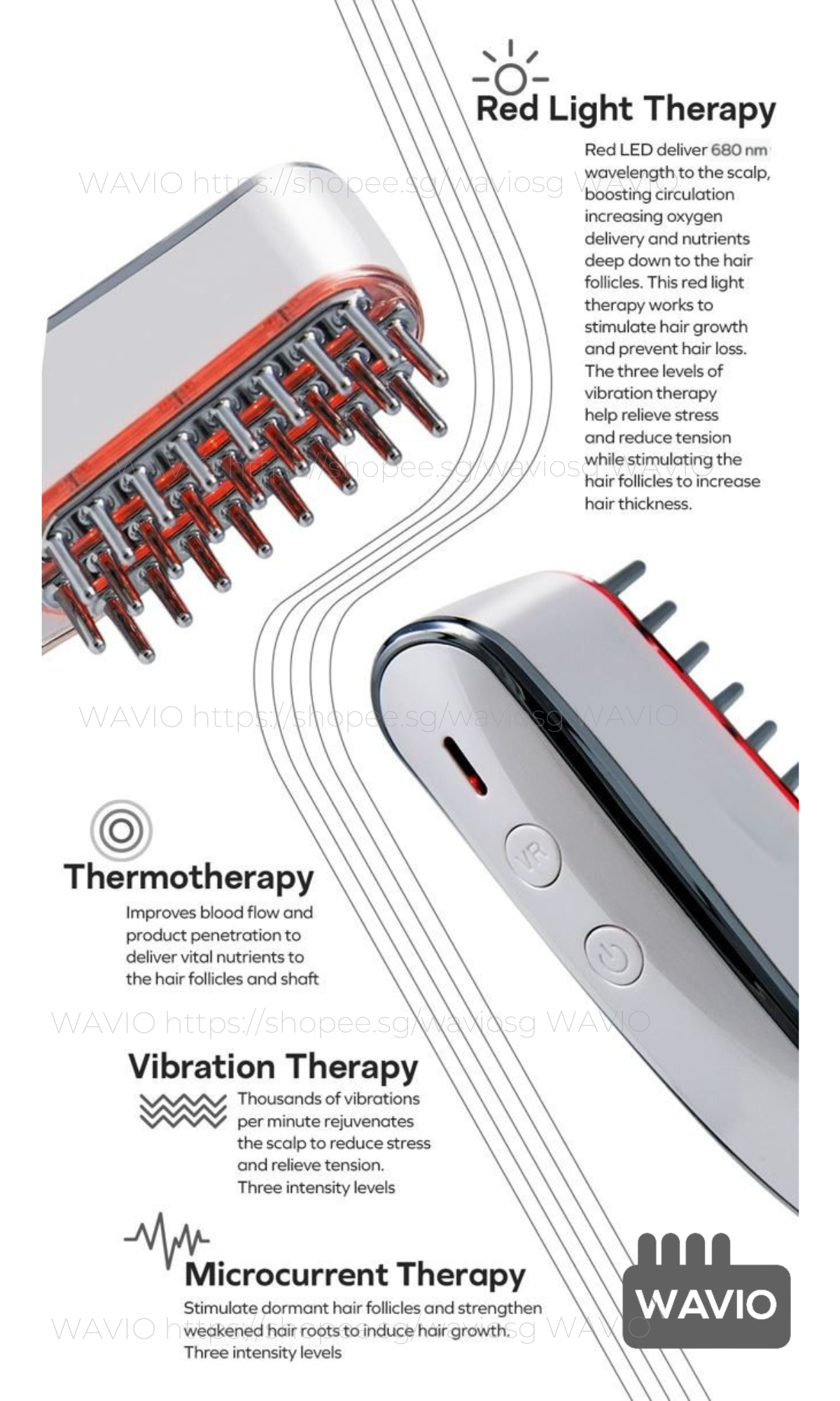 LOCAL WARRANTY Red Light Hair Growth Device Comb Anti Hair Loss LED ...