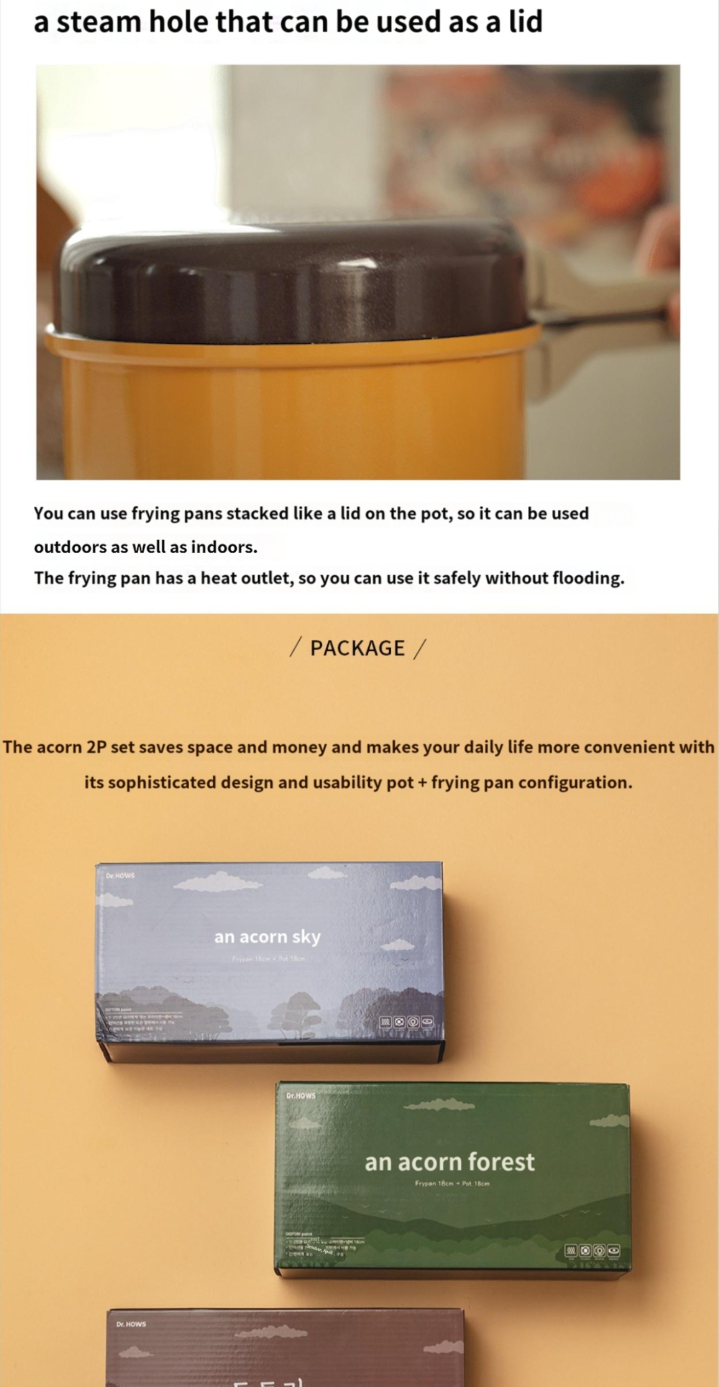 [DR.Hows] Acorn Cookware Pot Frying pan lid 2P combo | Shopee Malaysia