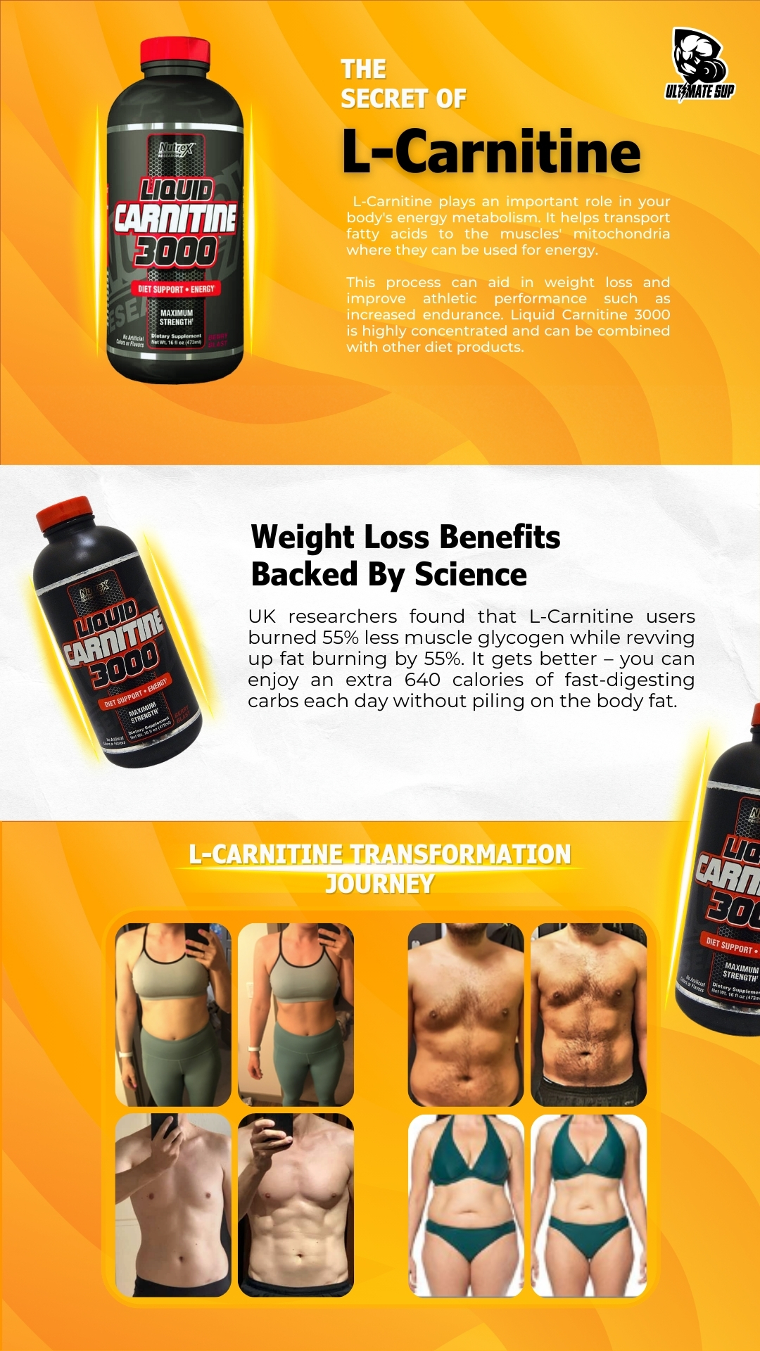 Nutrex Research Liquid Carnitine 3000, Fat Burner, Rapid Absorption ...