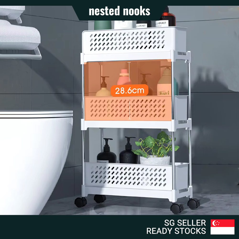 Slim Trolley with Pull Out Drawers Wheels Kitchen Bathroom Storage Rack ...