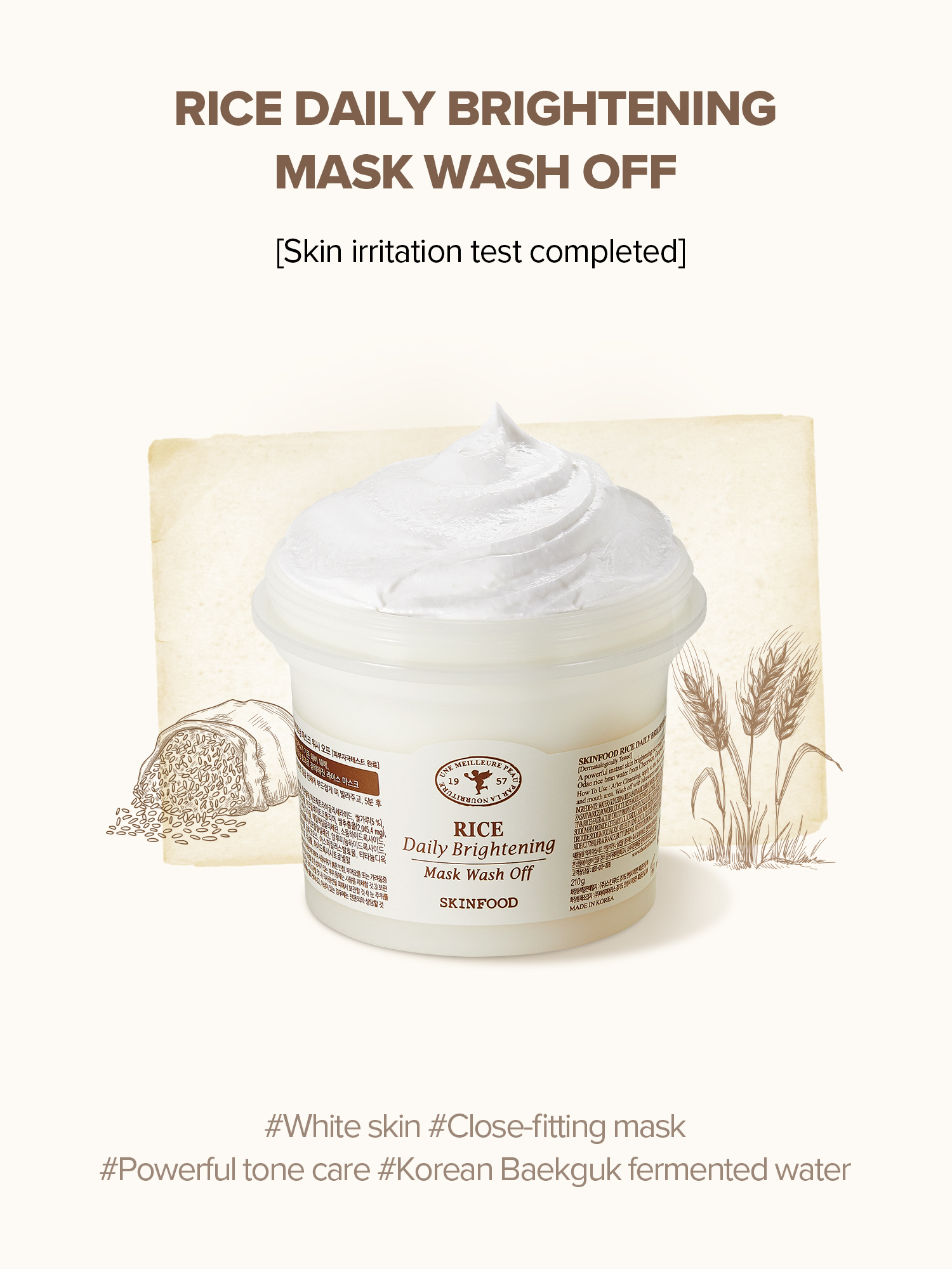 [SKINFOOD Official] Rice Daily Brightening Mask Wash Off 210g / Pore ...
