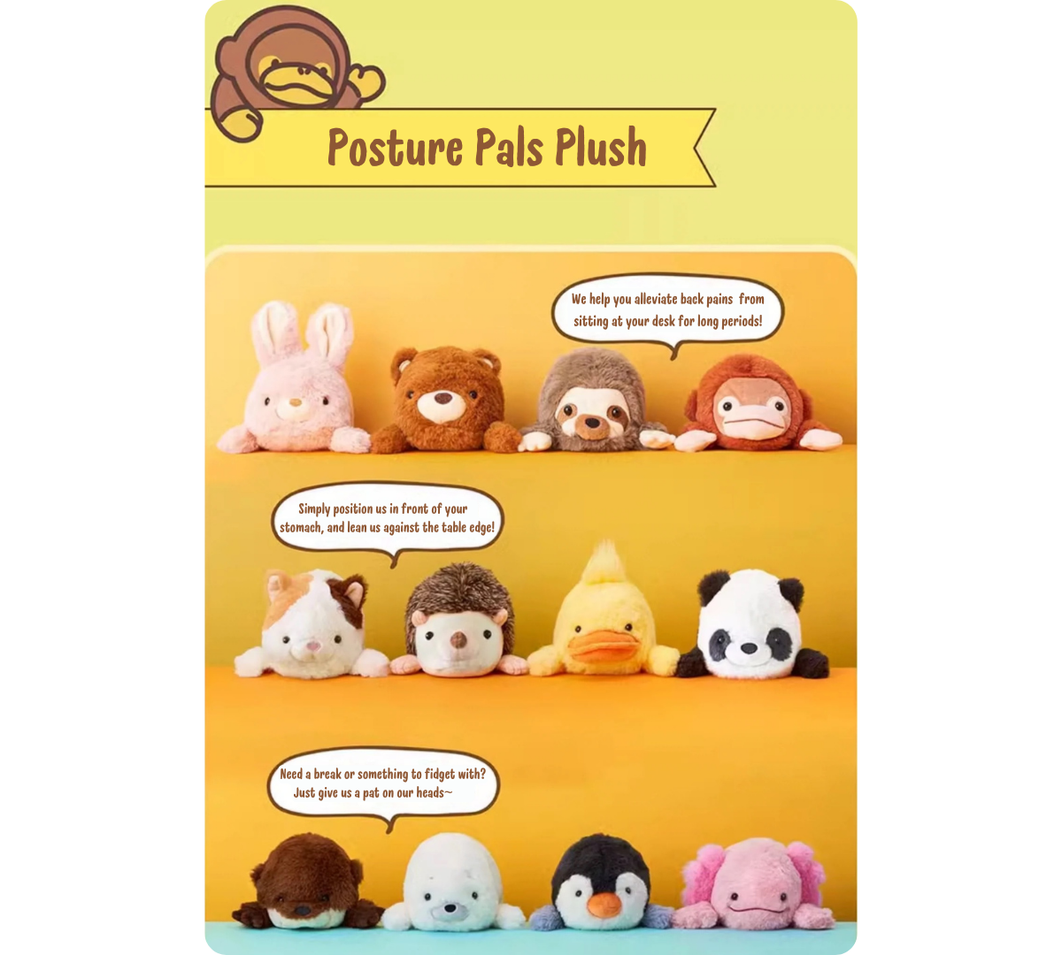 Posture Pals Plushie Unicorn Dino Axolotl Mofusand Shark Tempura Panda ...